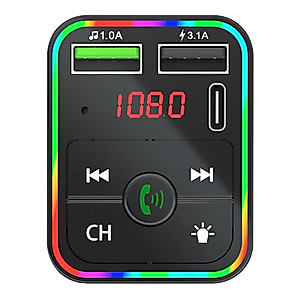 Bluetooth Car Adapter, Fm Transmitter Bluetooth, Wireless Modulator with Led Display Car Kit, Fast Car Charger & USB C Port, MP3 Player Radio Kit for Car Stereo, 12V Cigarette Lighter Adapter