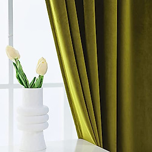 PLEASANT BOULEVARD | Velvet Curtains [2 Panels] Elegant Living Room Bedroom Nursery Window Drape Curtains for Room Darkening, Rod Pocket Style (52 x 84in, Olive Green)