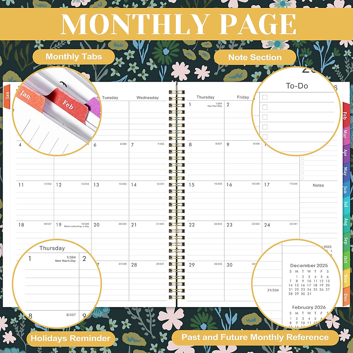 2023 Planner - Planner 2023, 2023 Planner Weekly and Monthly, January 2023 to December 2023, 6.3’’ × 8.4’’, 12 Monthly Tabs, Strong Twin-Wire Binding, Inner Pocket, Elastic Closure