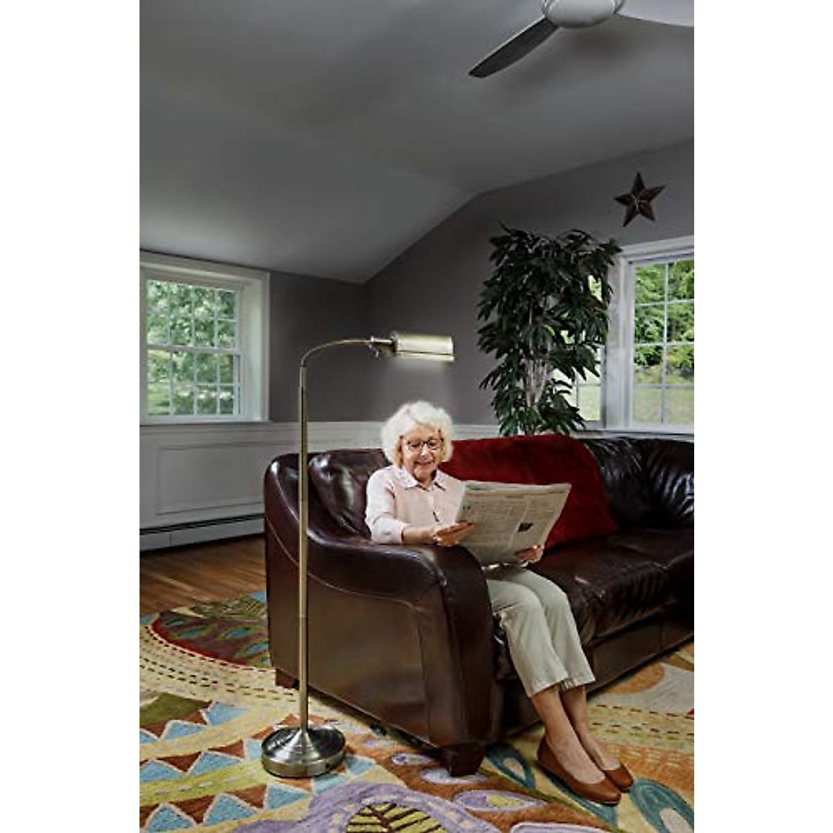 daylight24 Natural Daylight Battery Operated Cordless Floor Lamp, Black Antique Brass