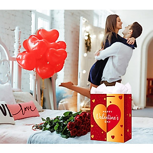 WhatSign Happy Valentines Day Gift Bags 11.5" Large Gift Bags with Tissue Paper and Card Valentine's Paper Gifts Bags with Handles for Her Him Girlfriend Boyfriend Wife Husband Women Men