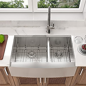 33 Farm Sink Stainless Steel - Lordear 33 Inch Farmhouse Sink Double Bowl 60/40 Apron Front 16 Gauge Stainless Steel Farm Style Kitchen Sink