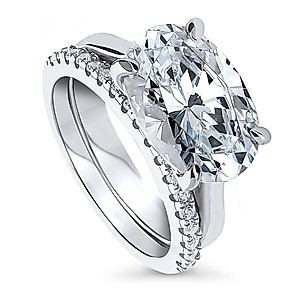 BERRICLE Sterling Silver East-West Wedding Engagement Rings Cubic Zirconia CZ Solitaire Ring Set for Women, Rhodium Plated Size 7