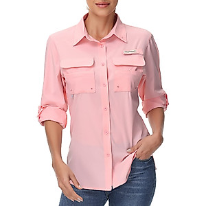 BASSDASH Women's UPF 50 Long Sleeve Fishing Hiking Button Down Shirt Performance Quick Dry FS21W