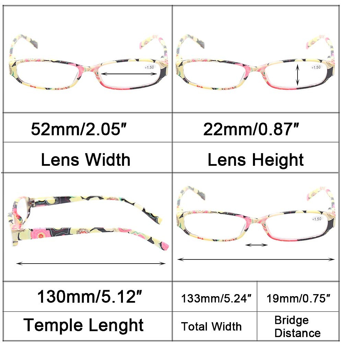 Kerecsen Reading Glasses 4 Fashion Women Eyeglasses With Floral Design Classic Spring Hinge Readers (2.50, 4 Pack Mix Color)