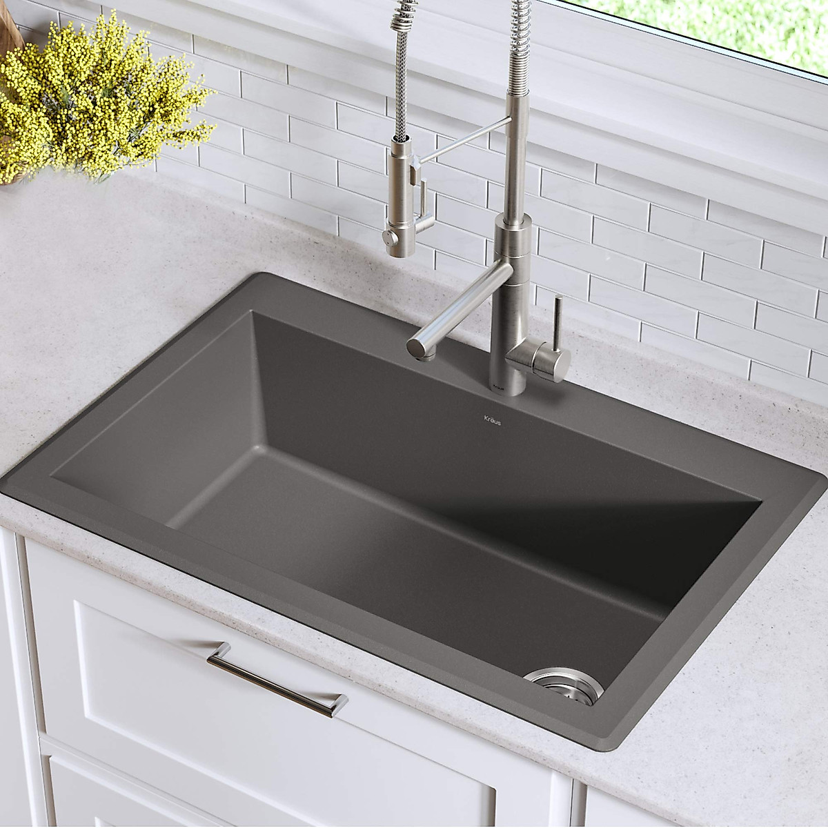 Kraus KGD-54GREY Forteza Granite Kitchen Sink, 33 Inch, Grey