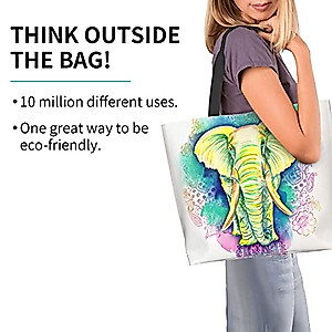 AuHomea Green Elephants Reusable Grocery Bags Big Capacity Shopping Bag Canvas Shoulder Tote Handbag For Women Girls