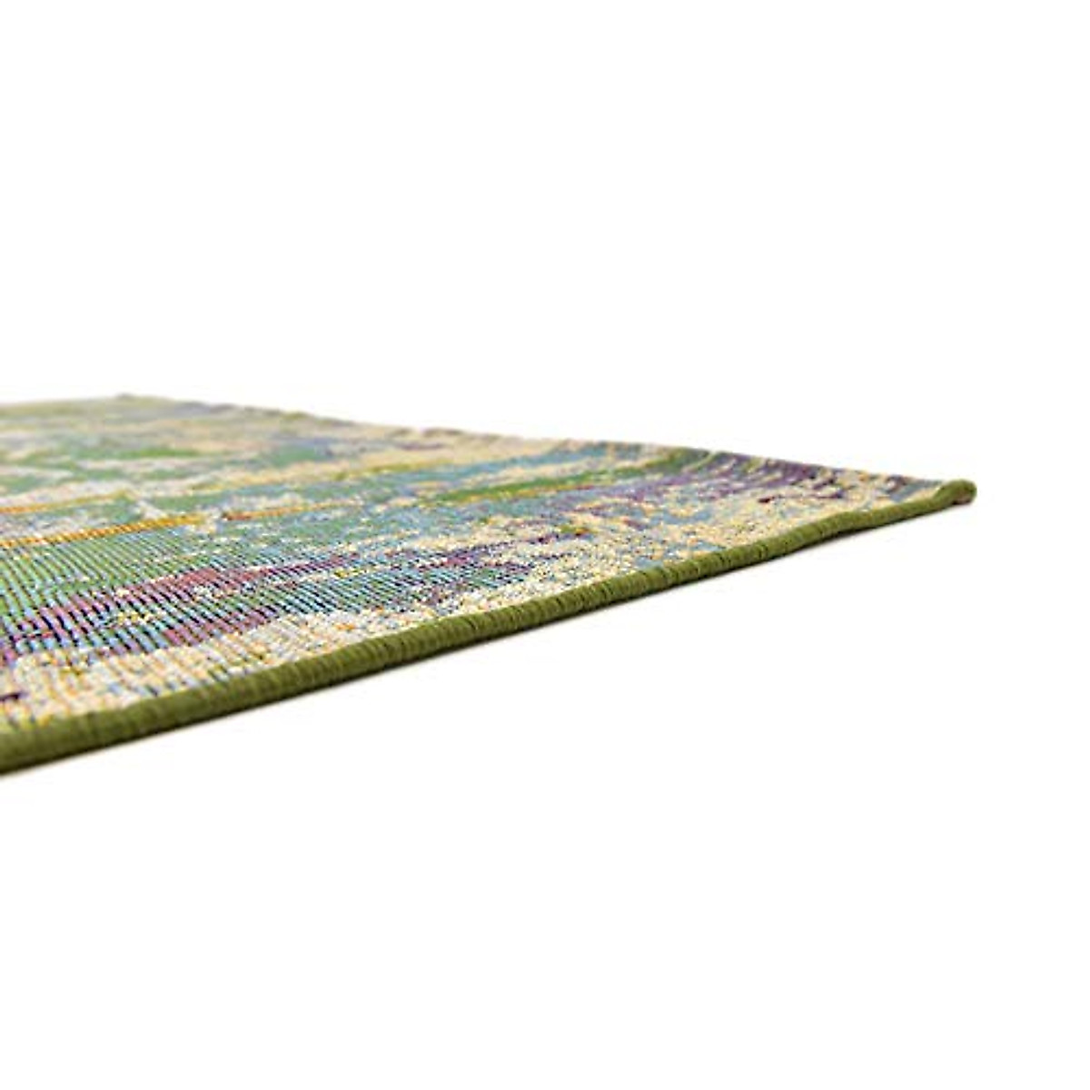 Unique Loom Modern Collection Rustic, Abstract, Distressed, Bright Colors, Indoor and Outdoor Area Rug, 6 ft 0 in x 6 ft 0 in, Multi/Green