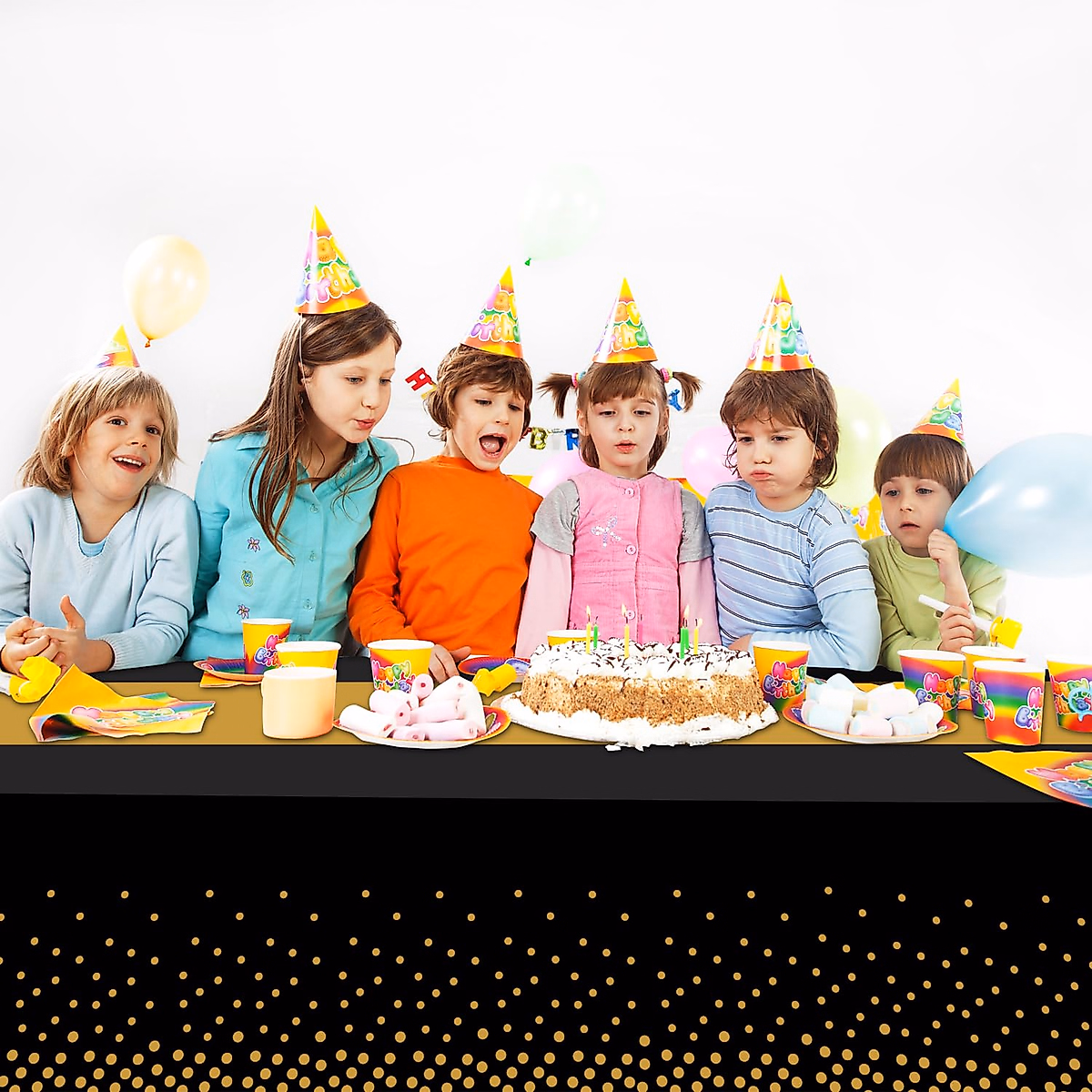 byojia 4 Pack 2in1 Disposable Plastic Tablecloths 54" x 108" Black and Gold Dot Kitchen Table Cloth Rectangle Table Cover for Wedding Birthday Baby Shower Anniversary Christmas Graduation