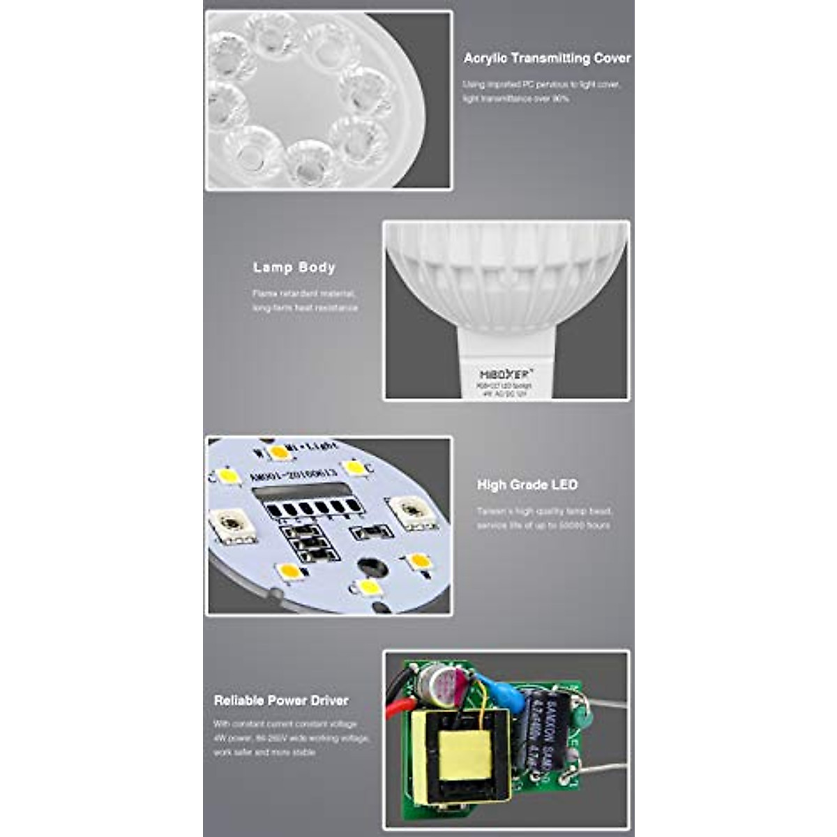 Mi Light MR16 Color Changing LED Spotlight RGB +CCT 4 Watt 4Pack and with 4-Zone FUT092 Remote