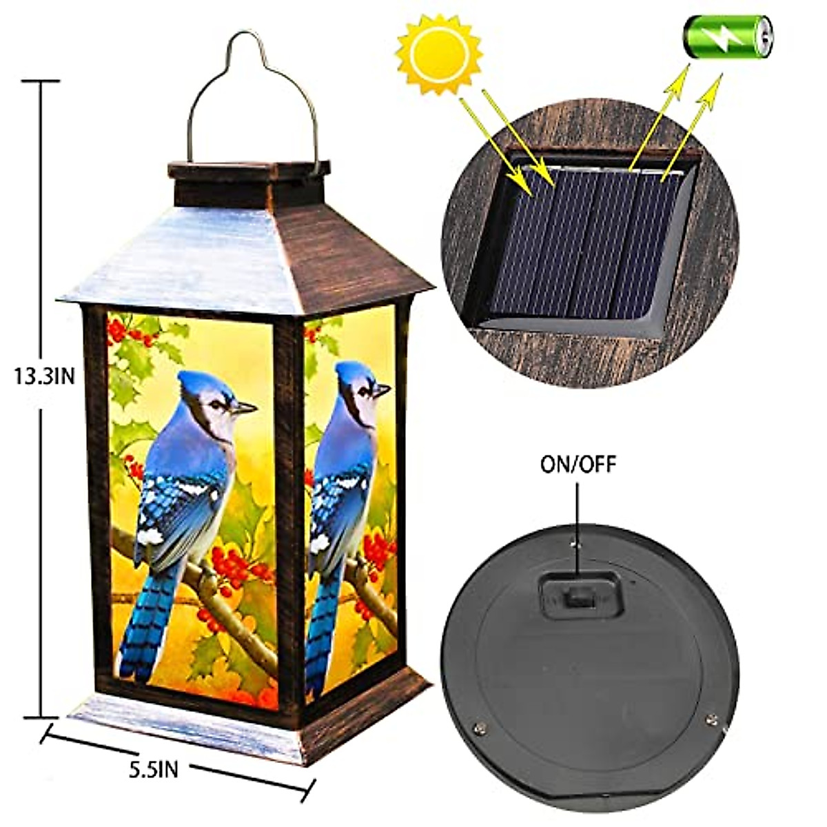 KYAYE Solar Light Outdoor Garden Pendant Light - Waterproof LED Bluebird Palace Light for Dining Table, Outdoor, Party, Terrace, Lawn (蓝鸟)