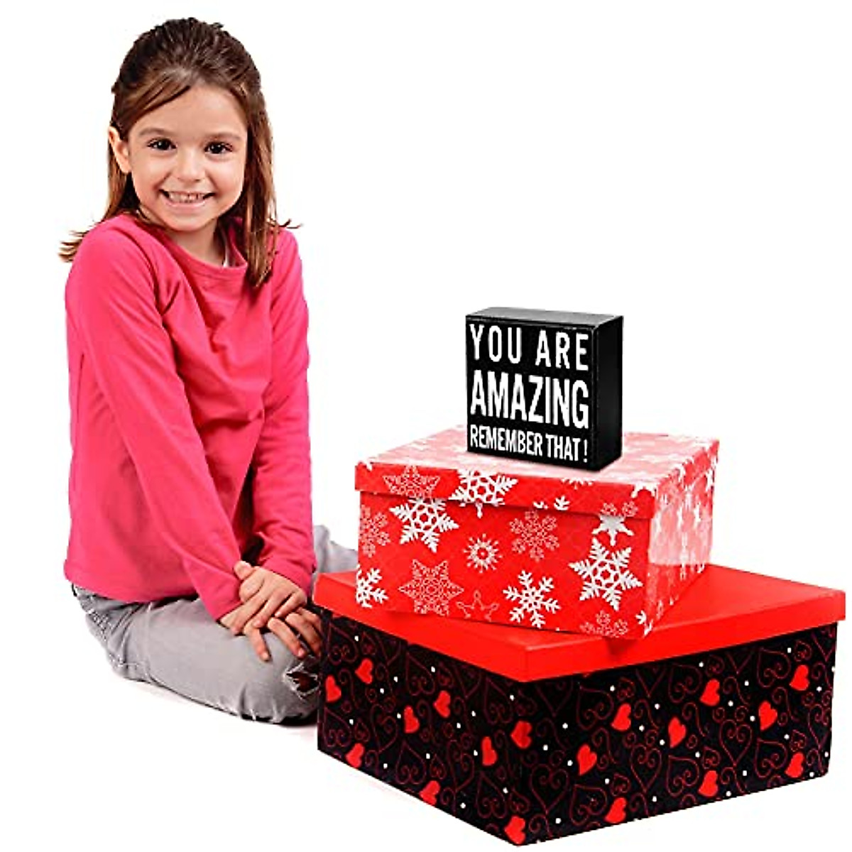 Wood Sign You are Amazing, Remember That Inspirational Wooden Sign 4.9 x 5.2 Inches Classic Box Sign (Black)
