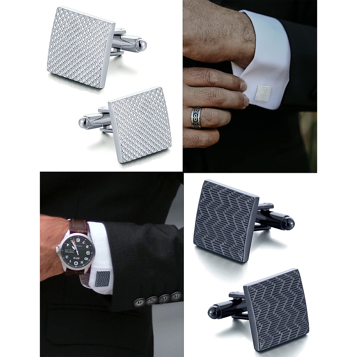 Akeoqi 6 Pairs Cufflinks for Men Classic Tone Cufflinks Striped Disc Square CZ Spherical Knot Rectangle Cuff Links Shirt Suit Cufflinks