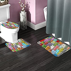 Wondertify Funny Cats Family Bathroom Antiskid Pad Cute Animal Crowd Fun Grace Joy Lazy Love 3 Pieces Bathroom Rugs Set, Bath Mat+Contour+Toilet Lid Cover