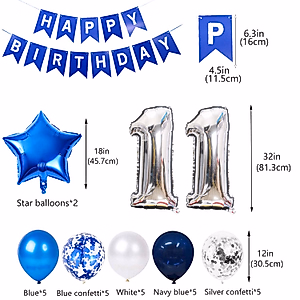 11th Birthday Party Decoration for Boys, Happy Birthday Banner Blue Number 11 Birthday Balloons 11th Birthday Latex Confetti Balloon for Boys Him Son 11 Years Old Birthday Decoration Supplies (11th)