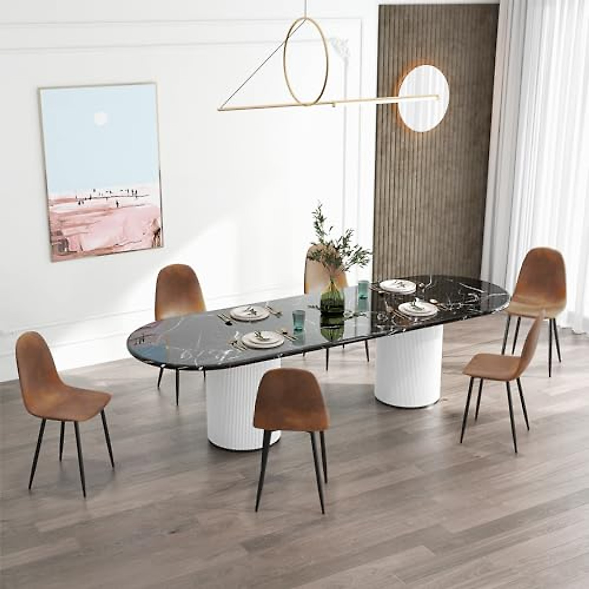 Wonder Comfort Shell Lounge Chair Set of 4 with Suede PU Upholstered Cushion Mid Century Faux Armless Leather Dining Room Seat, Brown