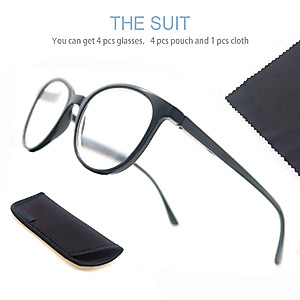 MODFANS Women Reading Glasses 4Pack Large Round Frame Readers Spring Hinges with 4 Pouch