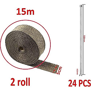 Arespark Titanium Exhaust Heat Wrap, 2 Roll 2'' x 50' Thermal Heat Tape with 24pcs Stainless Steel Cable Ties, Basalt Fiber Heat Shield Tape for Motorcycles Cars