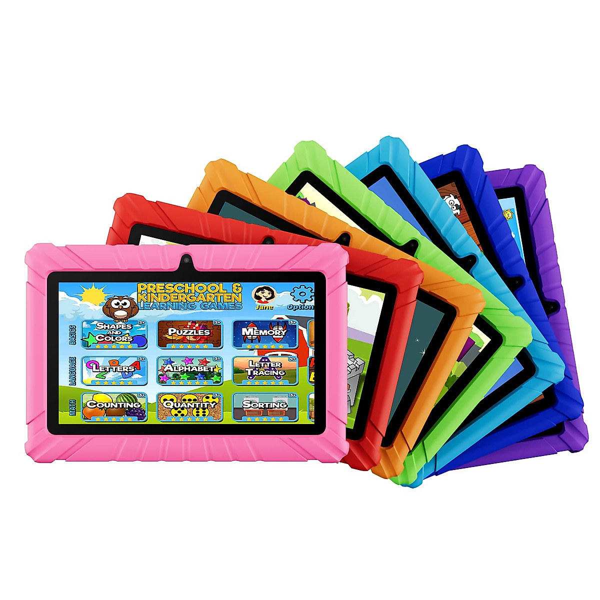 Contixo V8 7” Kids Tablet, 2GB RAM, 32GB Storage, Android 11 GO, Ultimate Learning Tablet for Children with 50+ Disney Storybooks, Kid Proof Protection Case, Green