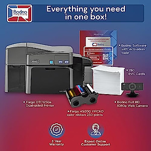 Fargo DTC1250e Dual Sided ID Card Printer & Complete Supplies Package with Bronze Edition Bodno Software