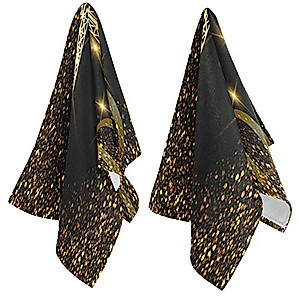 Naanle Chic Gold Glittering Eiffel Tower Paris Print Luxury 2 Piece Soft Fluffy Guest Decor Hand Towels, Multipurpose for Bathroom, Hotel, Gym and Spa (14" x 28",Black)