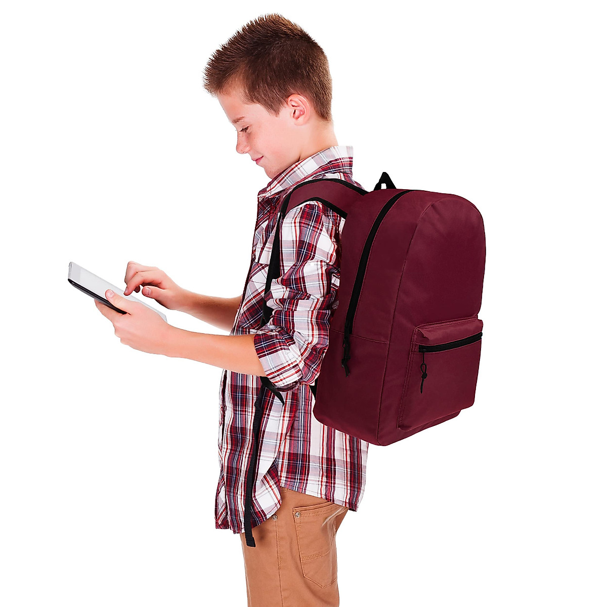 Moda West Wholesale Classic 15 Inch Basic Backpack in 12 Assorted Colors - Bulk Case of 24 Bookbags