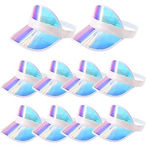 Forwe 10 Pack Sun Visor Hats Women Retro Candy Color Clear Beach Hat Outdoor Sports UV Protection Sunhat (A-Laser-10 Pack)