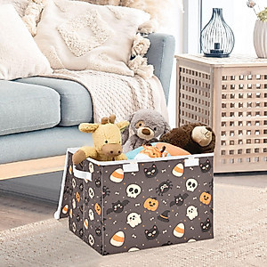 MFTJYO Halloween Cute Pumpkin Skull Cat Storage Bin with Lid Foldable Storage Box Washable Fabric Storage Cubes Bin Organizer Basket Closet for Home Bedroom Closet Nursery Office