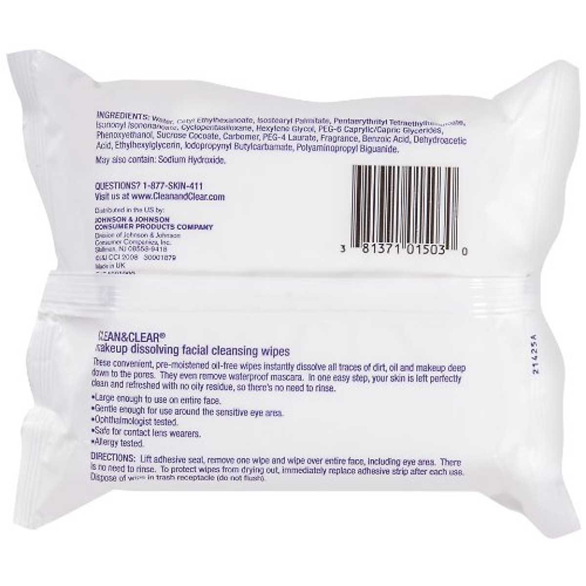 Clean & Clear Oil-Free Makeup Dissolving Facial Cleansing Wipes to Remove Dirt, Oil, Makeup & Waterproof Mascara, 25 ct.