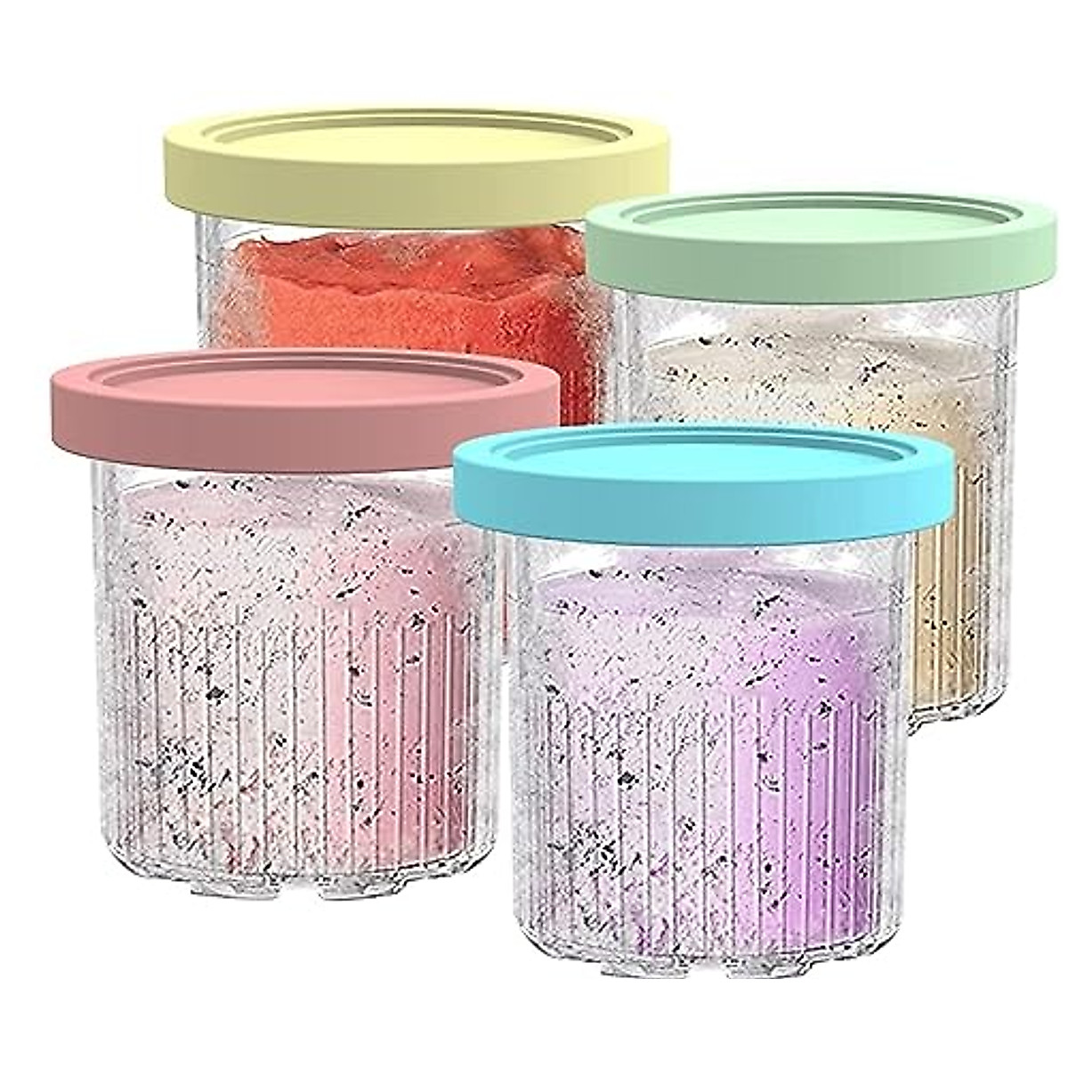 Replacement Container for Ninja Creami Ice Cream Cups and Lids - 4-Pack, 24 Oz. Cups, Compatible with NC500 NC501 Series Ice Cream Makers - Dishwasher Resistant