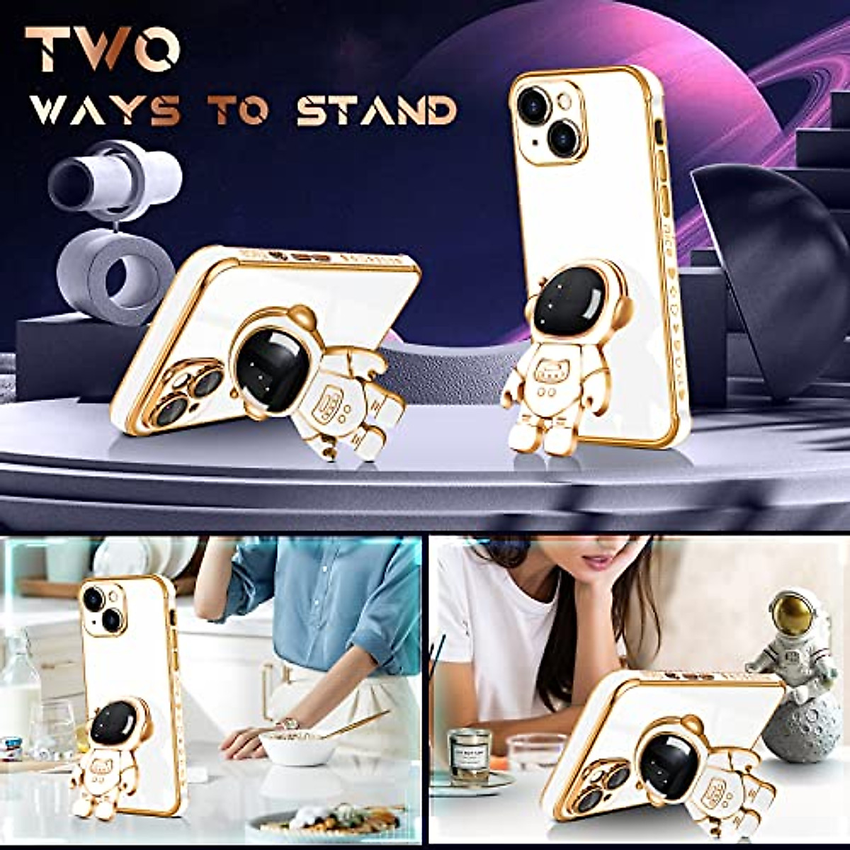 Coralogo for iPhone 13 Mini Case Astronaut Cute for Women Girls Girly Unique White Phone Cases with Astronaut Hidden Stand Kickstand 6D Design Cover for iPhone 13Mini 5.4 inch
