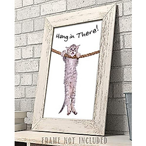 Hang in There - Motivational Quote Encouragement Poster, Inspirational Art Animal Print for Home Decor Office Decor, Cute Gift Idea for Cat Lovers, 11x14 Unframed Art Print Poster