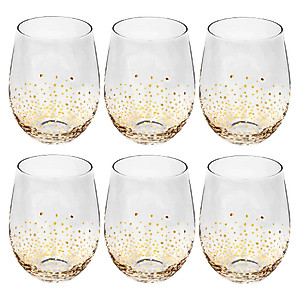 American Atelier Luster Stemless Goblet | Set of 6 | Made of Glass | Gold and Silver Confetti Design | 18-Ounce Capacity | Smooth Rim Red Wine Glasses | White Wine Tumblers