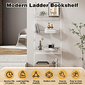 Nalwort Acrylic Ladder Bookshelf, 4-Tier Clear Leaning Book Shelf, Large Unique Bookcase, Storage Organizer Shelf for Bedroom, Living Room, Office, 72" H x 21" W x 14" D