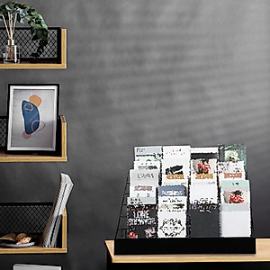 Queekay 6 Tier Wire Countertop Rack black Comic Book Holders Wide Wire Magazine Rack Tabletop Display Stand for Table Top Book Brochure Literature Comic Greeting Card Shelf Holder Stand