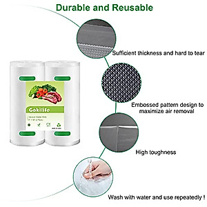 Gokilife Vacuum Sealer Bags - 2 Pack of 8" x 50' Food Saver Bags, Commercial Grade Vacuum Seal Bags Rolls with BPA Free and Heavy Duty, Seal a Meal Bags Great for Vac Storage, Meal Prep or Sous Vide