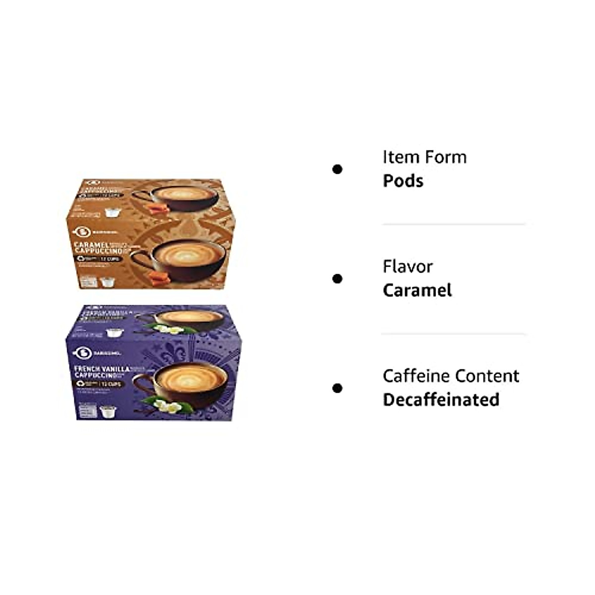 Barissimo Cappuccino Coffee Cocoa Pods 2 Pack K-Cup Compatible (Caramel Cappuccino And French Vanilla Cappuccino)