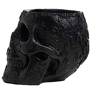 Skull Makeup Brush and Pen Holder Extra Large, Strong Resin Extra Large Halloween By The Wine Savant (Black)