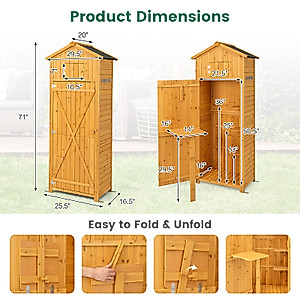 Goplus Outdoor Storage Shed, Wooden Garden Storage Cabinet with Lockable Doors, Foldable Table, Hooks, Utility Tool Organizer with Shelves, Waterproof Outside Tool Shed for Patio Backyard Lawn