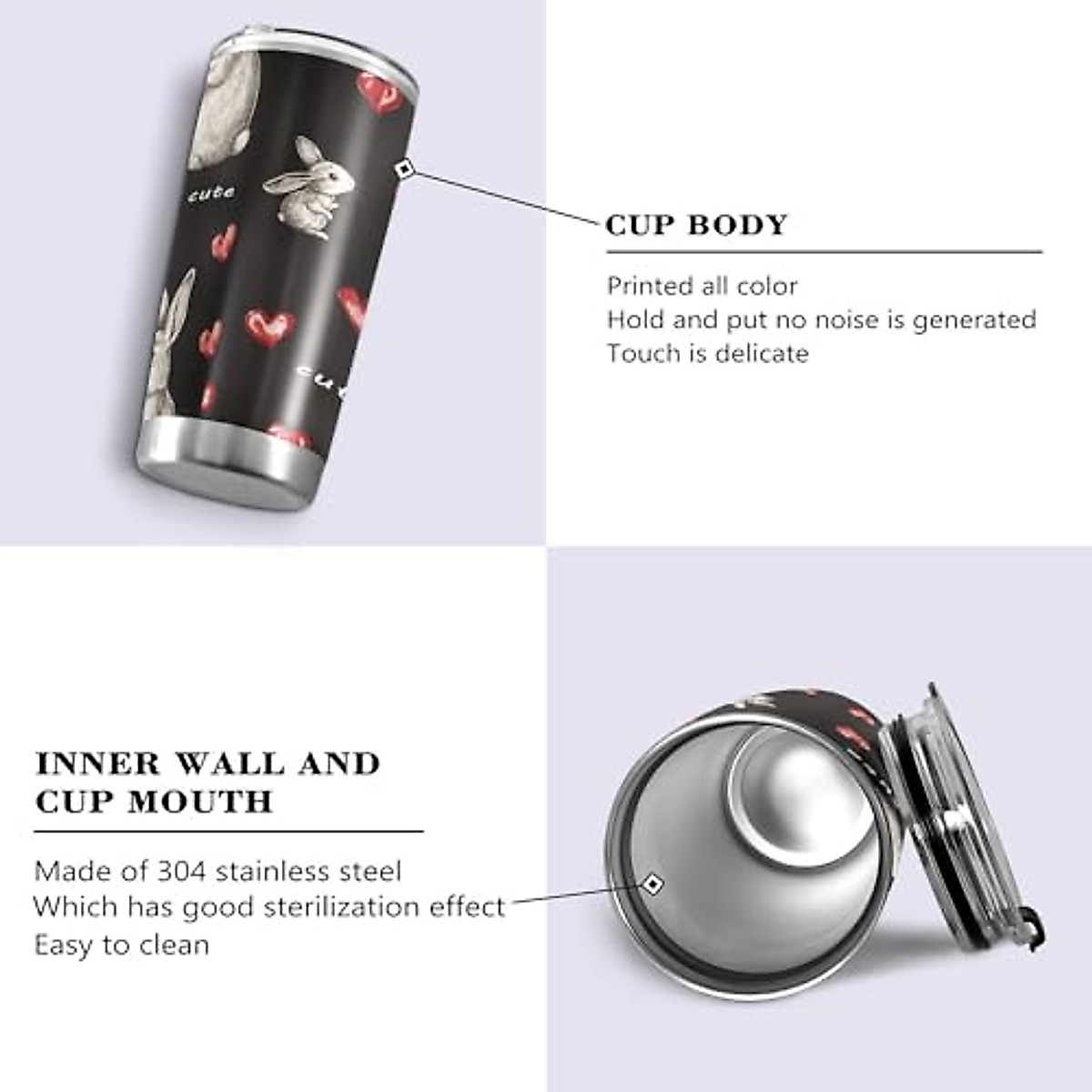 HXshaoye rabbit Vintage Valentines Stainless Steel insulated coffee cup travel with Straw Lid Camping Mug for coffee 20oz coffee tumbler termos para gym 20oz