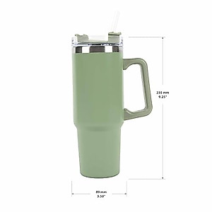Envie 30 oz Tumbler Mug with Lid and Straw, Reusable Insulated Mug with Handle, Stainless Steel Tumbler for Iced & Hot Beverages, Sage Green