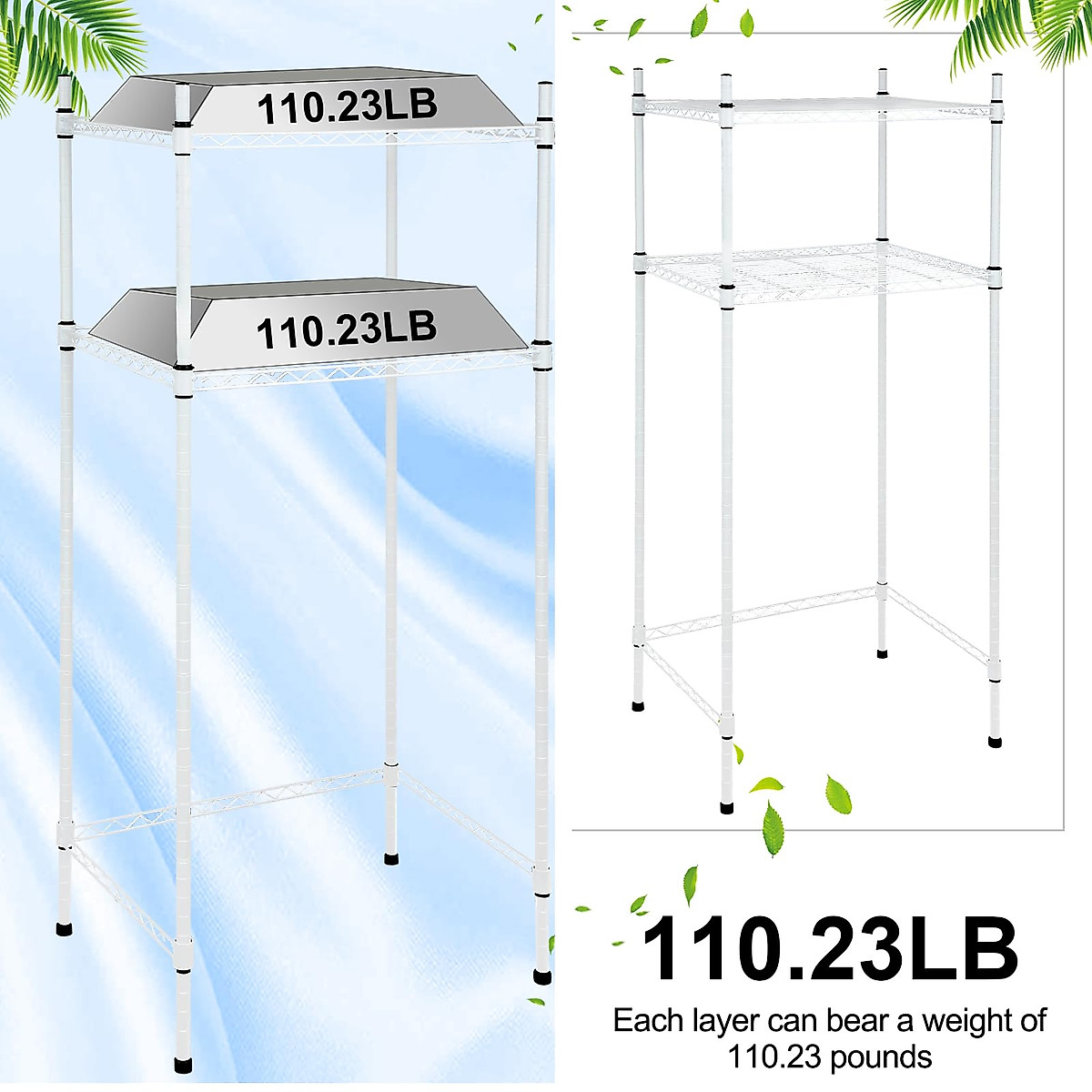 Tandefio 2 Tier Mini Fridge Shelf with Storage for Dorm Adjustable Height Storage Shelf with Wheels Metal Storage Rack Mini Fridge and Microwave Stand for College Rooms Kitchen(White)