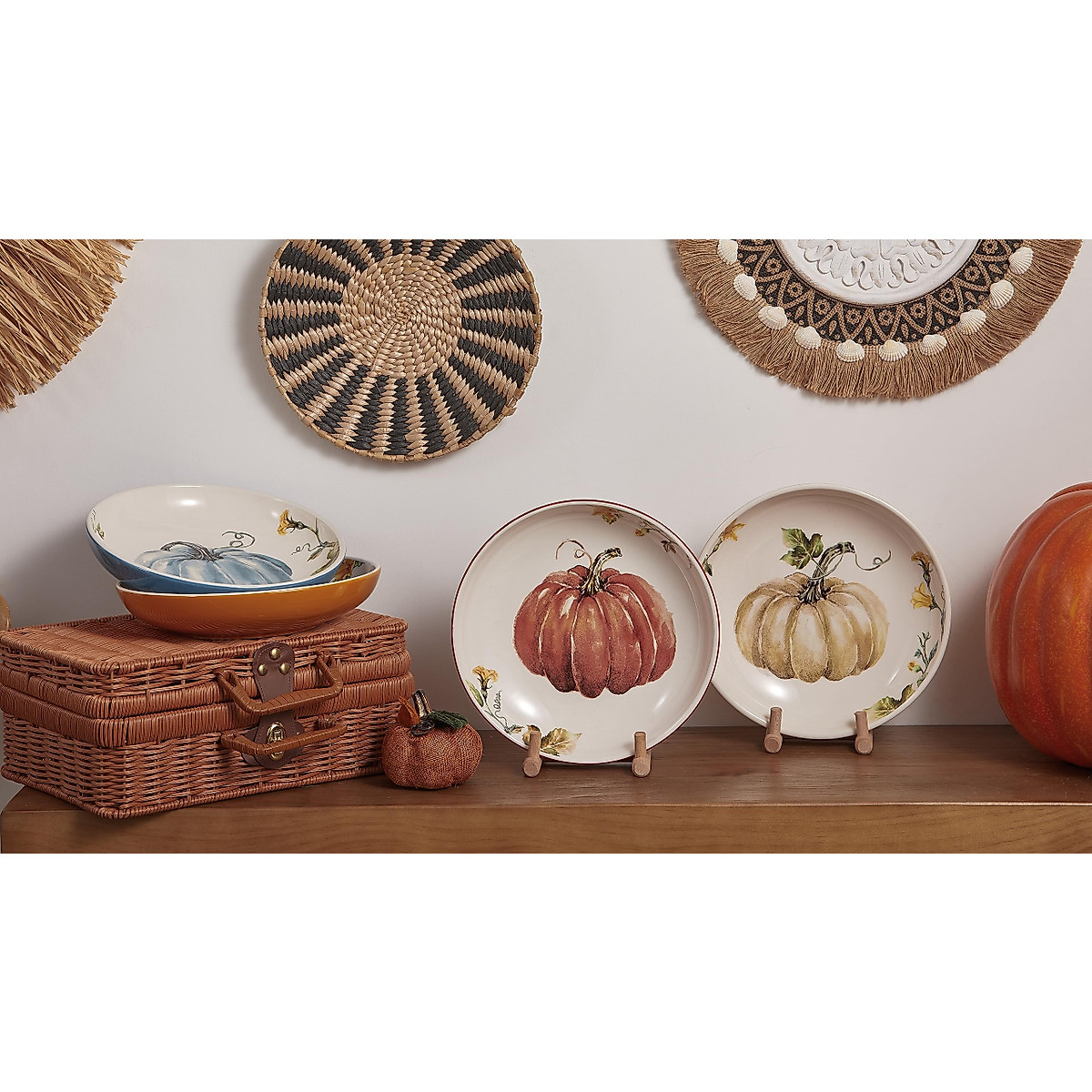 Bico Pumpkin Feast Ceramic 35oz Dinner Bowls, Set of 4, for Pasta, Salad, Cereal, Soup & Microwave & Dishwasher Safe