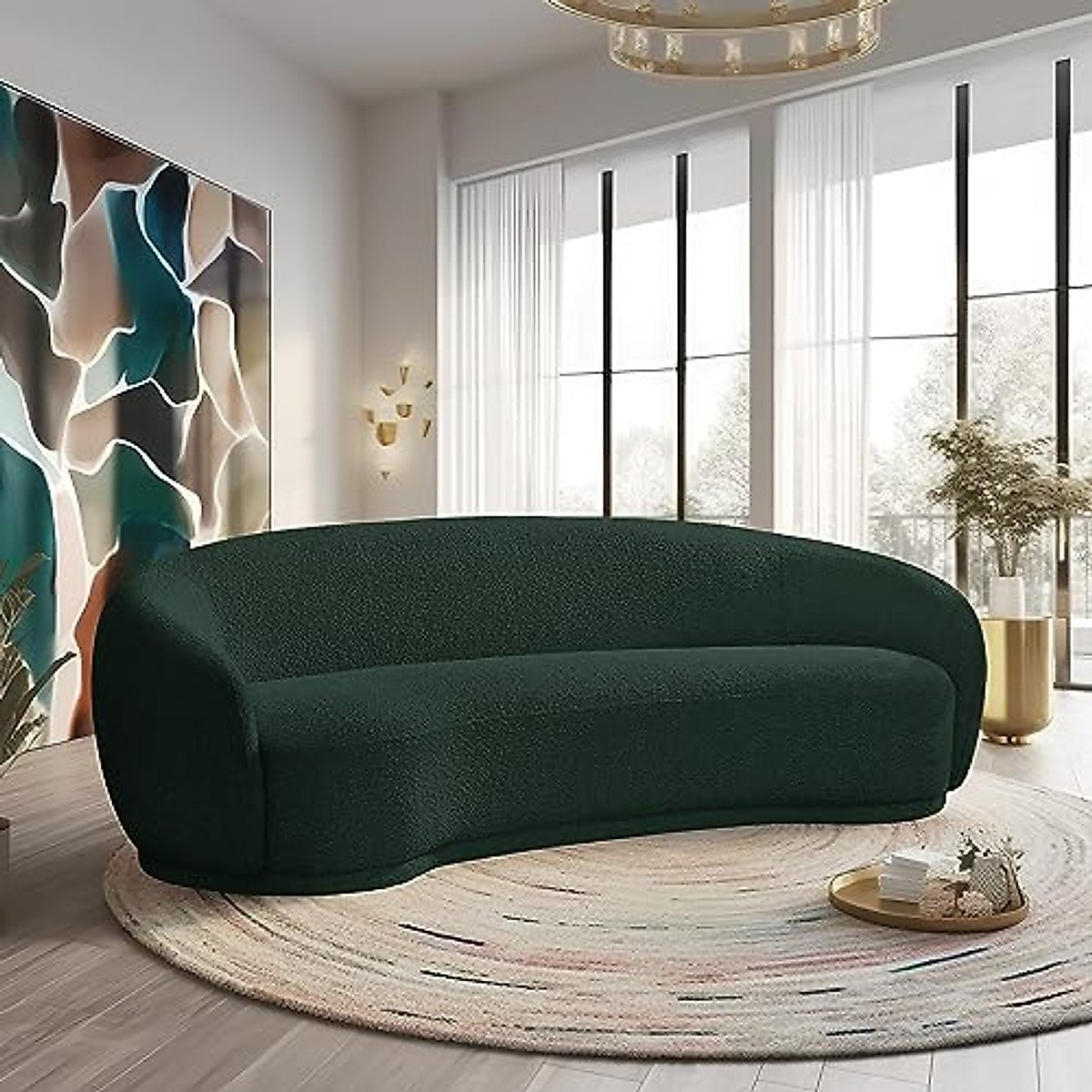 Meridian Furniture 693Green-S Hyde Collection Modern | Contemporary Boucle Fabric Upholstered Sofa, Green, 89.5" W x 38" D x 27.5" H