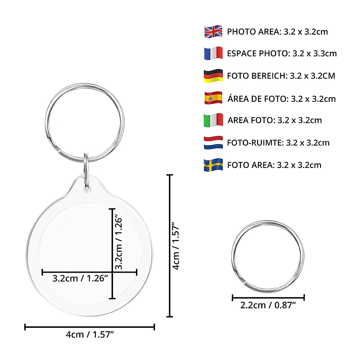Kurtzy Blank Round Photo Insert Keychains (50 Pack) - Each Keyring is 4cm (1.57 inch) in Diameter - Translucent Clear Circle Acrylic Key Rings for Double Sided Photos - Family, Friends, Gifts & Craft
