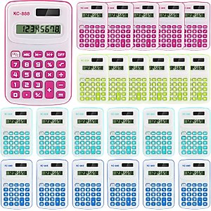 Macarrie 24 Pcs Pocket Calculator Handheld Calculator Mini Calculator with Button Battery, 8 Digit Display, Basic Office Calculators for Home School Kids Teacher (White Background, Colorful Button)