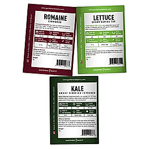 Hydroponic Seeds for Planting Planting Indoors and Outdoor 5 Variety Pack - Tatsoi, Kale, Buttercrunch, Romaine and Loose Leaf Lettuce Seeds by Gardeners Basics