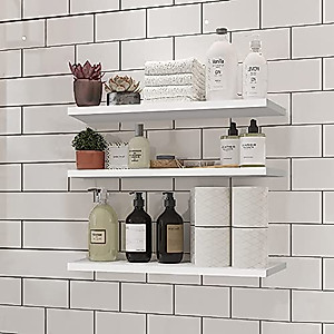 White Floating Shelves Wall Mounted, Decorative Wall Shelf Set of 3 Easy to Install Display Shelves ,Storage Wall Shelves for Bedroom, Living Room, Kitchen, Bathroom, Office and More 19.7''X5.5''