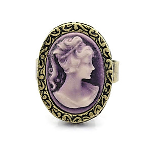 Soulbreezecollection Lavender Purple Cameo Ring Adjustable Size Band Women Lady Fashion Jewelry