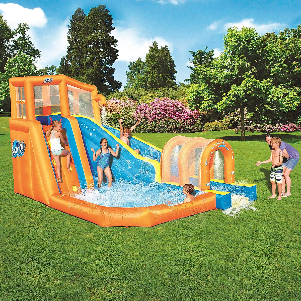 Bestway Hurricane Tunnel Blast Inflatable Water Park Play Center | Includes Big Water Slide, Water Blob, Climbing Wall, and Pool Area | Outdoor Summer Fun for Kids & Families